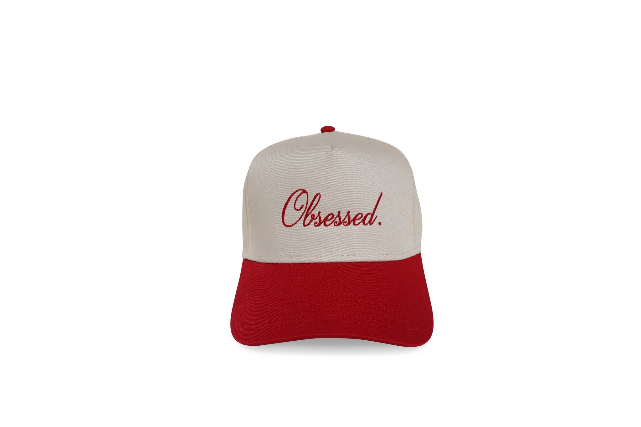 Cursive Logo Trucker Hat - Creme/Red